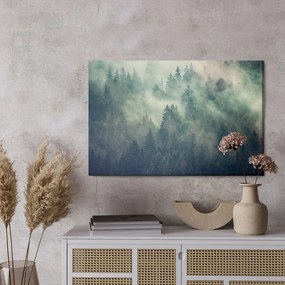 Obraz Misty Landscape With Fir Forest In Hipster Vintage Retro Style Nedostatek Nedostatek Přírodní plátno 70x50