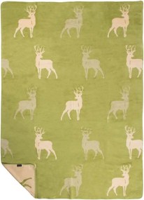 Béžovo-zelený oboustranný pléd s jeleny Deer Olive XL – 150*200*3 cm