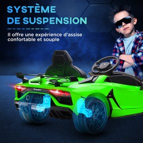 HOMCOM Dětské elektrické auto, Lamborghini Aventador SVJ, 12V s křídly, LED dálkovým ovládáním, hudbou, USB, rychlostí 3-5 km/h, zelené