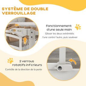 PawHut Rozšiřitelná bezpečnostní brána pro psy 74-80 cm, dvojité zamykání, automatické zavírání, tlaková montáž pro schody, výška 76 cm, bílá