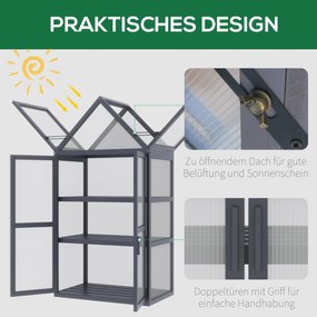 Outsunny Cold Frame Mini Greenhouse 3 Level Greenhouse Plant Bed with Hinged Roof Wooden Double Doors Natural 70,5 x 42 x 132 cm | Aosom