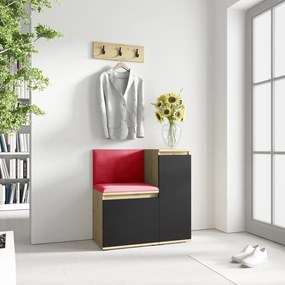 Eka Předsíňová stěna s čalouněnými panely Trinity 30 - Dub Artisan s černou / Červená 2309