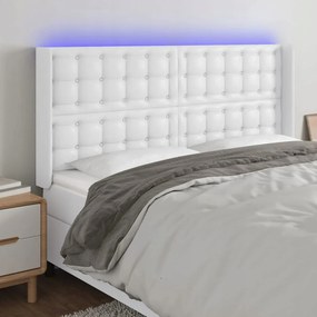 Čelo Postele S Led Bílé Umělá Kůže Bílá 183 x 16 x 118/128 cm