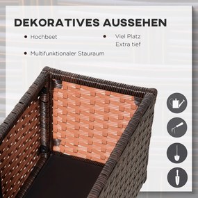 Zvednutý záhon Outsunny z poly ratanového materiálu s kolečky a odvodňovacími otvory, květináč Kávově hnědá 94,5 x 31 x 36 cm