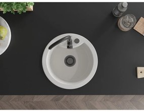 Mexen Diego, granitový dřez 488x488x167 mm, 1-komorový, bílá s černým sifonem, 6512481000-20-B