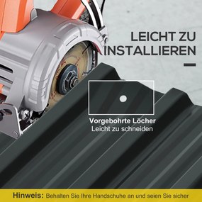 Outsunny 12 kusů Trapézový plech 129x45cm 7m² Pozinkovaný střešní plech 0,25 mm Profilovaný plech odolný proti povětrnostním vlivům Tmavě šedá barva