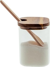 Skleněná dóza/ cukřenka s dřevěným víčkem a lžičkou - 6*6*8 cm / 190 ml