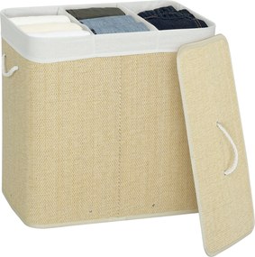 HOMCOM bambusový koš na prádlo s víkem, 144 l, 3 přihrádky, pratelná vložka, madla, 60×40×60 cm, krémový | Aosom