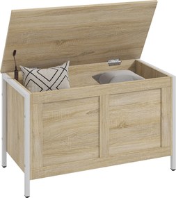 HOMCOM úložný truhla do ložnice 95 L s víkem, úložná lavice s bezpečnostními panty 80x40x50 cm dub