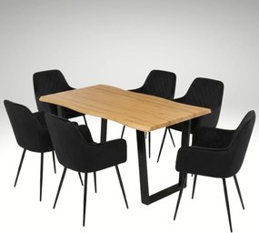 Vikio Jídelní set pro 6 osob 160x90 cm dub noha U černá židle s područkami VJS166-6C