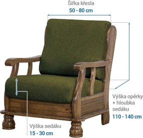 Super strečové potahy NIAGARA zelená křeslo s dřevěnými rukojeťmi (š. 50 - 80 cm)