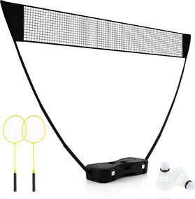 Costway Badminton Net Stand Přenosná hra s raketami Kompletní – černý