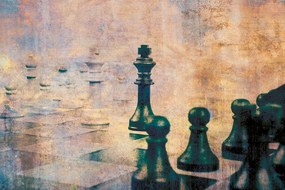DIMEX | Vliesová fototapeta Abstrakt šachy MS-5-0380 | 375 x 250 cm| černá, béžová, vícebarevná