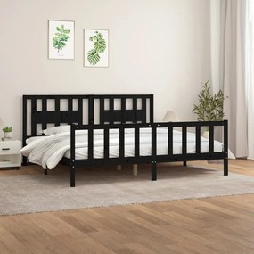 Rám postele s čelem černý masivní borové dřevo 200 x 200 cm 3188190
