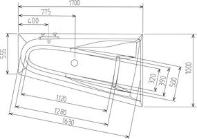 Polysan CHIQUITA R asymetrická vana 170x100x45cm, bílá (02619) 92619
