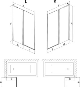 Mexen Mist L, 2-křídlová vanová zástěna 100 x 150 cm, čiré sklo, černý profil, 8A9L-100-011-70-00