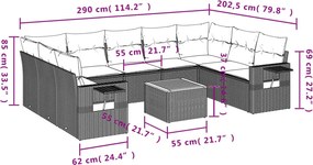 10dílná zahradní sedací souprava s poduškami šedá polyratan 3257040