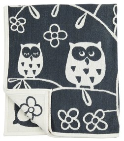 Bavlněná dětská deka chenille Sova Tree Owl grey 140x90, Klippan Švédsko Tmavě šedá