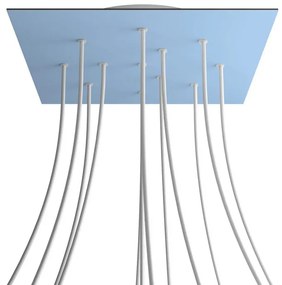 creative cables Čtvercový stropní baldachýn ROSE ONE, 400 mm, 12 otvorů a 4 boční otvory Barva komponentu: Světle modrá, Barva montury: Bílá