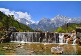 DIMEX | Samolepicí vliesová fototapeta na zeď Alpy MA-5-0075 | 375 x 250 cm | zelená, modrá, hnědá, šedá