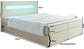 KENIX LOZE 140x200 boxspring postel s LED osvětlením šedá 140 x 115 x 209 cm