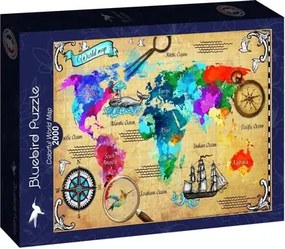 BLUEBIRD Puzzle Barevná mapa světa / 2000 dílků / od 14 let