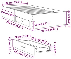 Rám postele se zásuvkami šedý sonoma 90x200 cm kompozitní dřevo