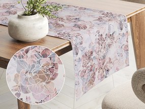 Biante Dekorační běhoun na stůl Rongo RGP-501 Růžovo-fialkové květy na bílém 20x140 cm