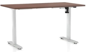 Výškově nastavitelný stůl OfficeTech A, 120 x 80 cm, bílá podnož, ořech