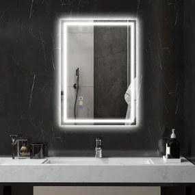 HOMCOM koupelnové zrcadlo s protimlžným LED a Bluetooth reproduktorem, tlačítka na dotyk, 50x70 cm