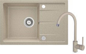 Deante Leda, granitový 1-komorový dřez na desku 670x440x164 mm + dřezová baterie BEN 762M písková + sifon, písková, ZRDA7113