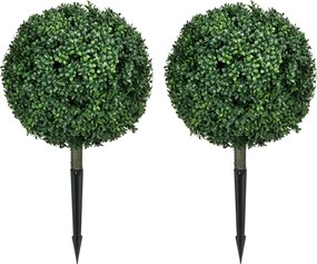 HOMCOM 2-dílná Velká Umělá Buxusová Rostlina 70 cm s UV Ochrannou, Realistické Umělé Rostliny s Podpěrami do Země pro Moderní Dekoraci Obývacího Poko…