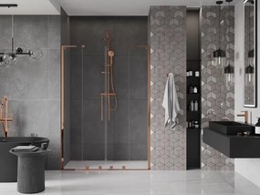 Mexen Velar L Duo, posuvné sprchové dveře do otvoru 160 cm, 8mm čiré sklo, růžové zlato, 871-160-003-02-60
