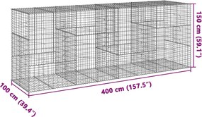 Gabionový koš s víkem 400 x 100 x 150 cm pozinkované železo 3295216