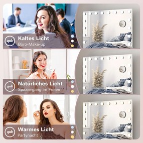 HOMCOM Hollywood Mirror s 18 LED diodami Make-up Mirror 80x60 cm Toaletní zrcadlo se 3 barvami světla, nastavitelný jas