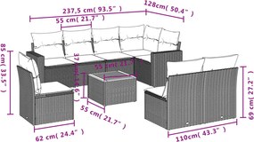9dílná zahradní sedací souprava s poduškami černá polyratan 3224159