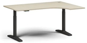 Výškově nastavitelný stůl, elektrický, 675-1325 mm, rohový pravý, deska 1600x1200 mm, černá podnož, bříza