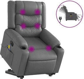 Elektrické zvedací masážní polohovací křeslo šedé umělá kůže 3206566