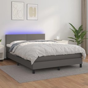 Box spring postel s matrací a LED šedá 140x200 cm umělá kůže,  3134109