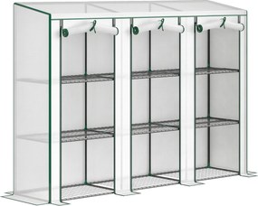 Outsunny 3patrový PVC zahradní skleník s ocelovým rámem, 2 rolovacími dveřmi — 215 x 46 x 151 cm, bílý | Aosom