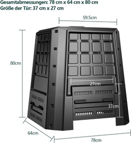 Costway Zahradní kompostér 380 L PP termokompostér s víkem a nastavitelnými