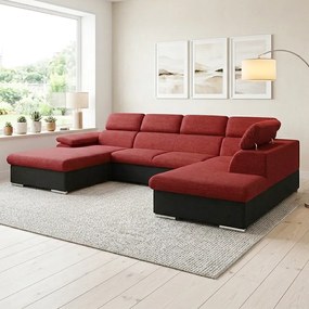 Sedací souprava COOL II | 191x343x220 cm | rozkládací + 2x úložný prostor | LEVÁ | červeno černá 09/15