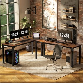 HOMCOM Stůl, počítačový stůl, rustikální design, spousta místa, dřevotříska, hnědá