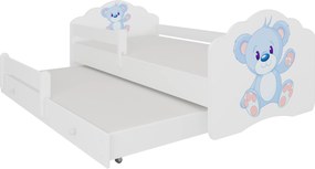 ADRK Furniture Dvojitá postel s bariérkou a matracemi CASIMO II BLUE BEAR 160x80 CH-Cas-II- Bar-Blu-E116