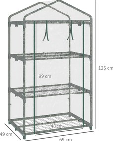 Outsunny 3-vrstvý Zahradní Skleník s 3 Policemi a Zipovým Dveřmi pro Pěstování Květin a Zeleniny 69x49x125 cm Průhledný