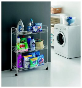 Třípatrový pojízdný stojan do koupelny Metaltex Laundry, 31 x 84 cm