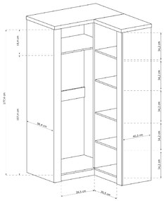 INDIANAPOLIS k | šatní skříň rohová I-14 | LEVÁ | kraft bílý