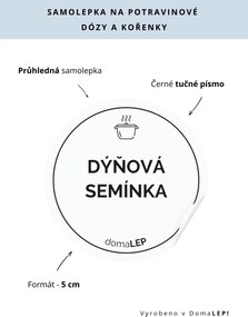 DÝŇOVÁ SEMÍNKA – průhledná samolepka na dózu, tučné písmo, 5 cm | DomaLEP