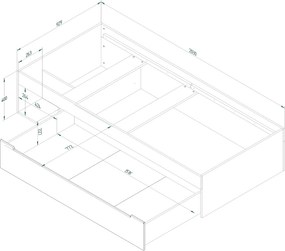 Dřevěná jednolůžková postel BASIC s šuplíkem 90x200 cm KAŠMÍROVÁ