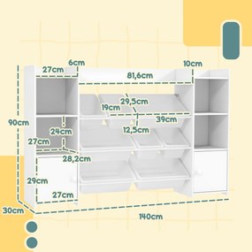AIYAPLAY Dětský regál na hračky s 8 vyjímatelnými boxy, 4 otevřené přihrádky, 2 přihrádky ve skříňce, dětský regál do dětského pokoje, mateřské školy…